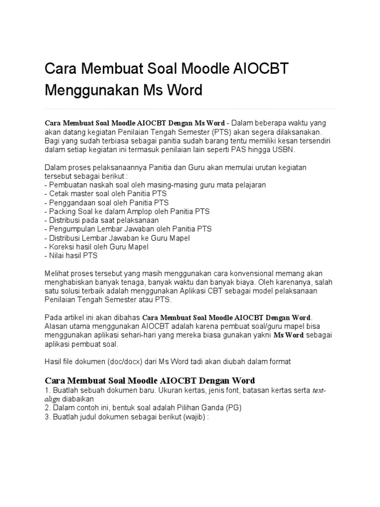 Cara Membuat Soal Moodle AIOCBT Menggunakan Ms Word 1 | PDF | Karier & Perkembangan