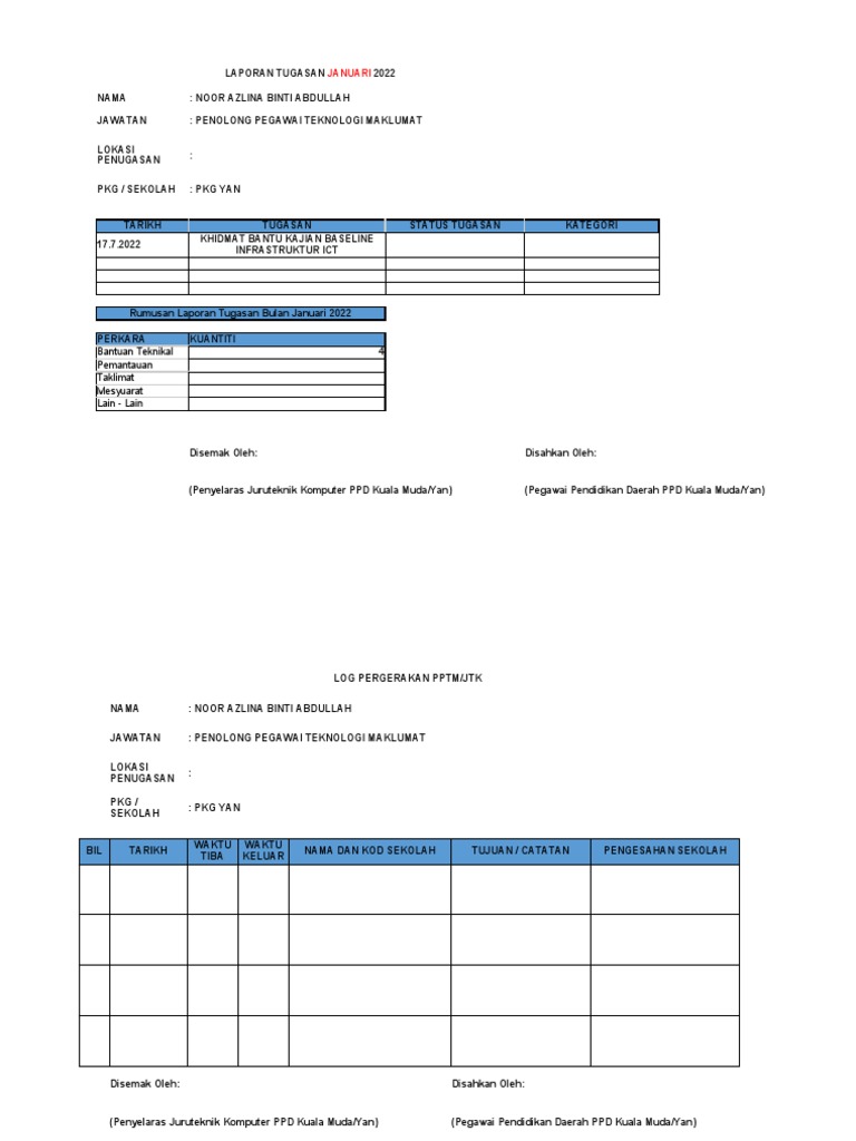Format Log Pergerakan Dan Laporan Harian JTK | PDF