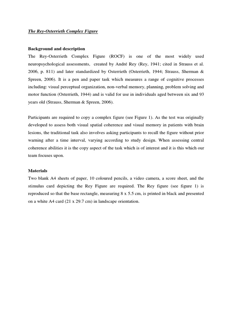 The Rey Figure Test: Measuring Visual Perception & Memory | PDF ...