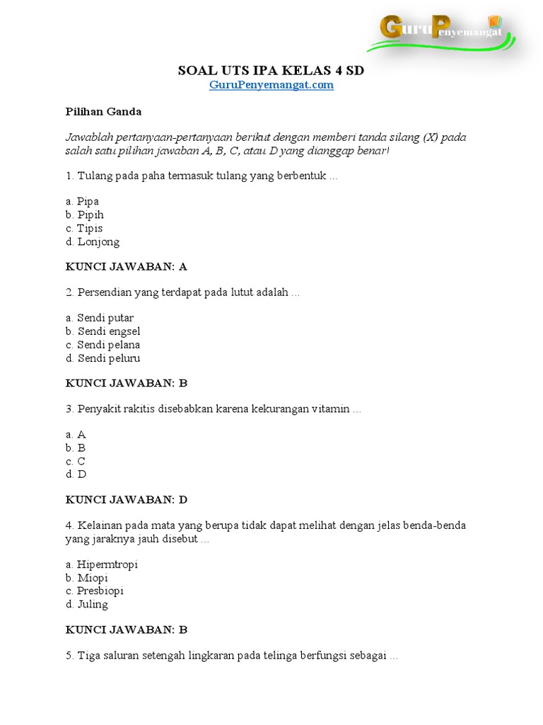 Soal Uts Ipa Kelas 4 SD | PDF | Seni & Disiplin Bahasa