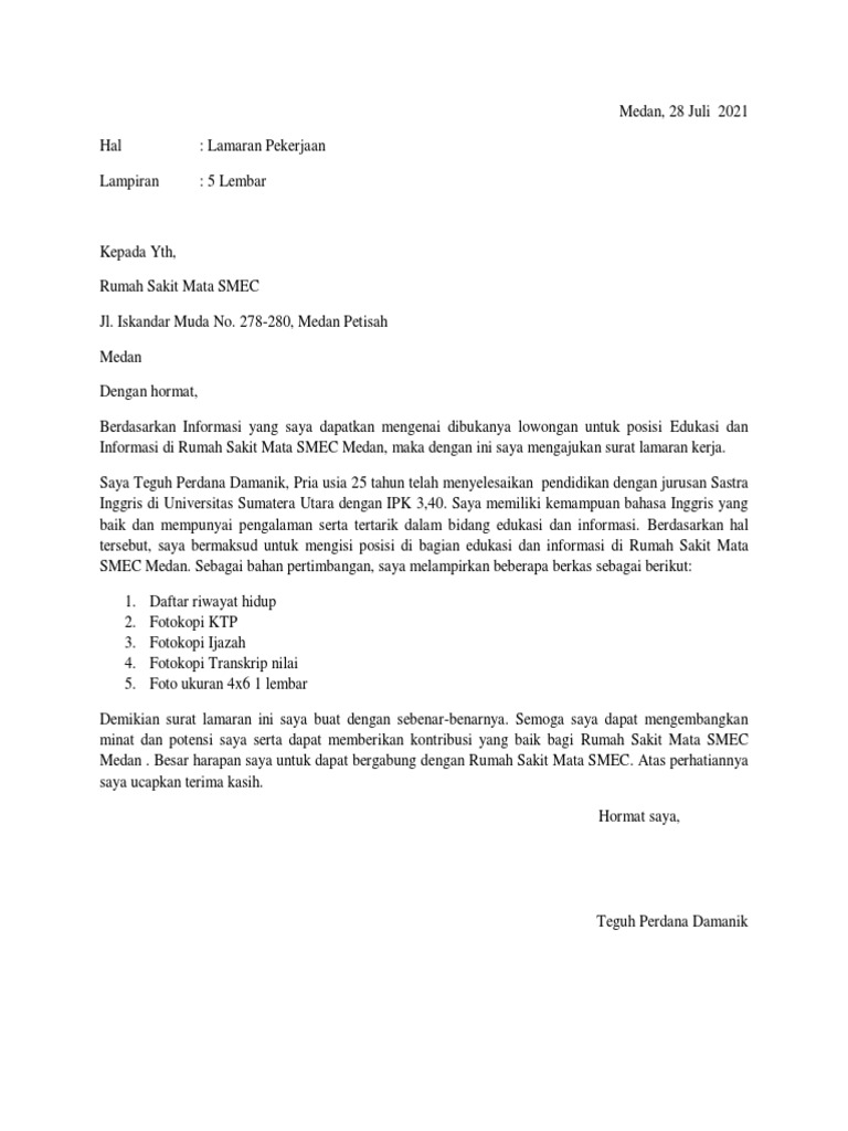 Lamaran Pekerjaan di SMEC Medan | PDF