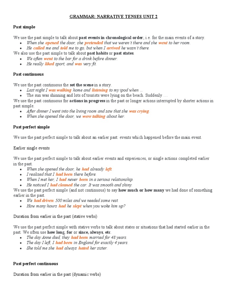 Grammar - Narrative Tenses | PDF | Language Mechanics | Linguistic Morphology