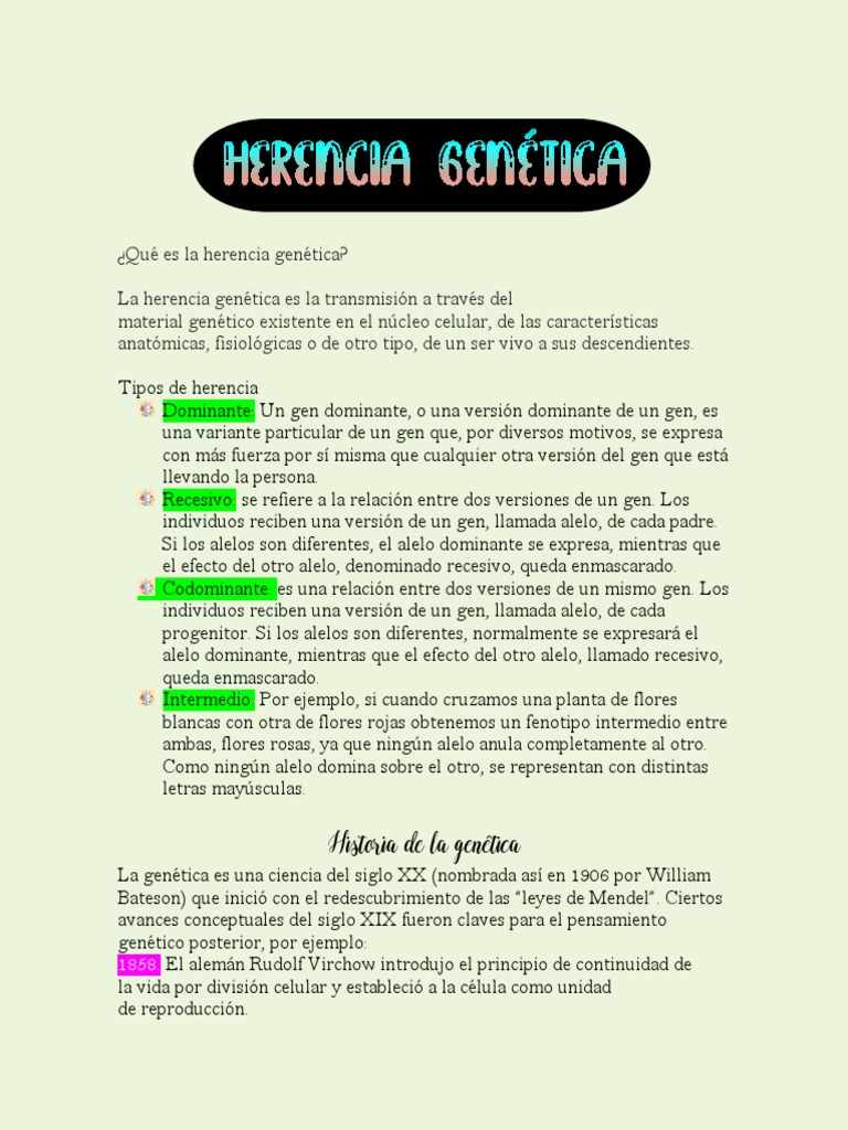 Introducción a la Herencia Genética | PDF | Dominancia (Genética) | Gene