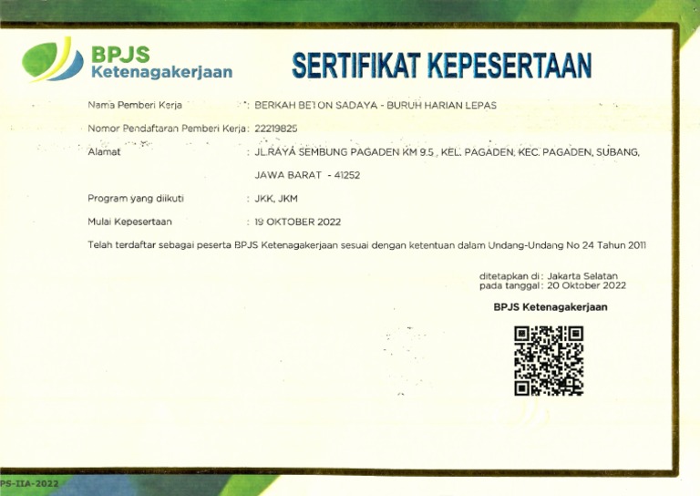 Sertifikat Bpjs TK | PDF