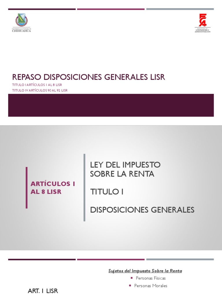 Repaso Disposiciones Generales LISR | PDF | Impuesto sobre la renta ...