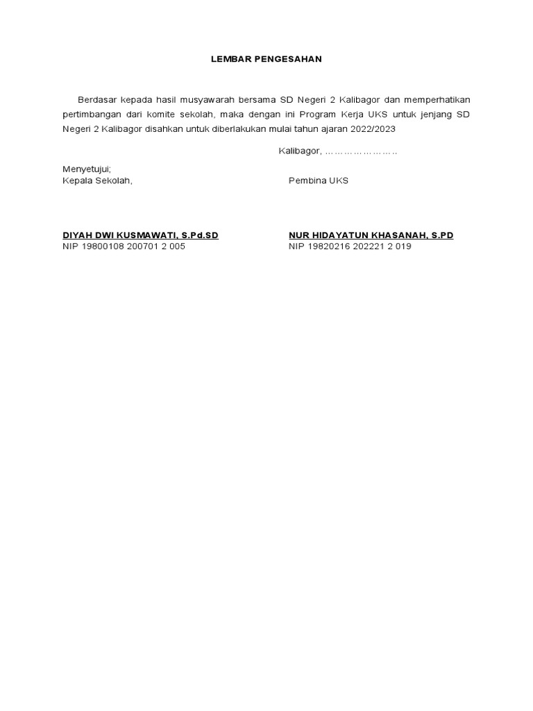 Contoh Program Kerja Usaha Kesehatan Sekolah (UKS) | PDF