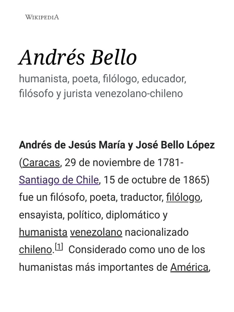 Andrés Bello - Wikipedia, La Enciclopedia Libre | PDF