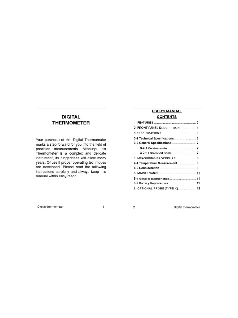 Digital Thermometer Pdf Thermocouple Fahrenheit