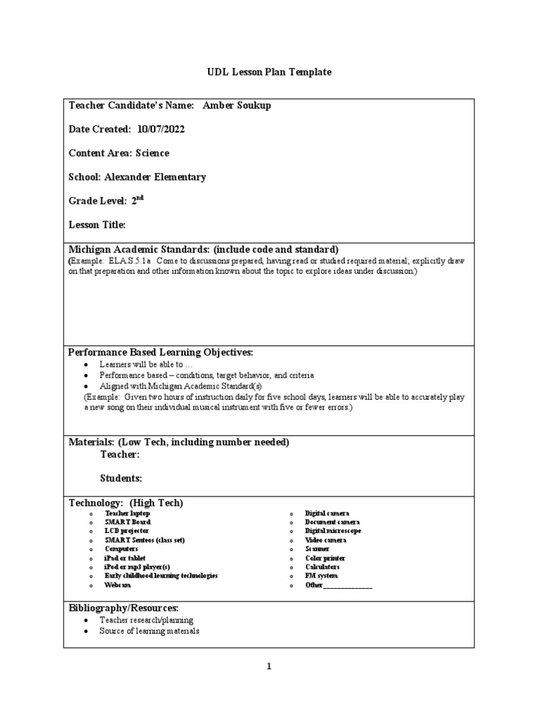Udl Lesson Plan 3 Student Teaching | PDF | Learning | Cognitive Psychology
