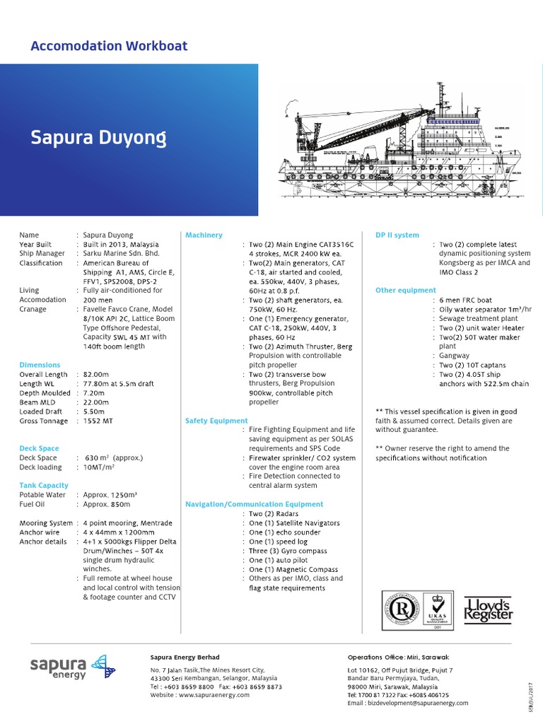 Sapura Duyong Accommodation Workboat Specs | PDF | Transport | Watercraft