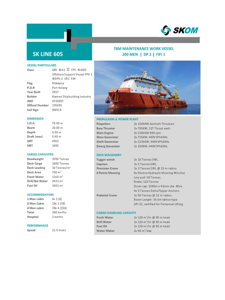 SK Line 605 Tech Spec | PDF | Transport | Manufactured Goods