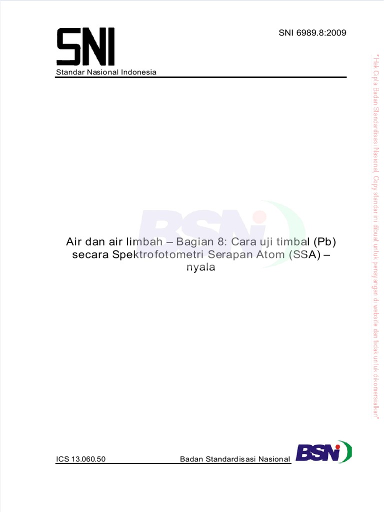 Uji Timbal dalam Air dengan SSA SNI 6989.8 | PDF | Griya & Taman ...