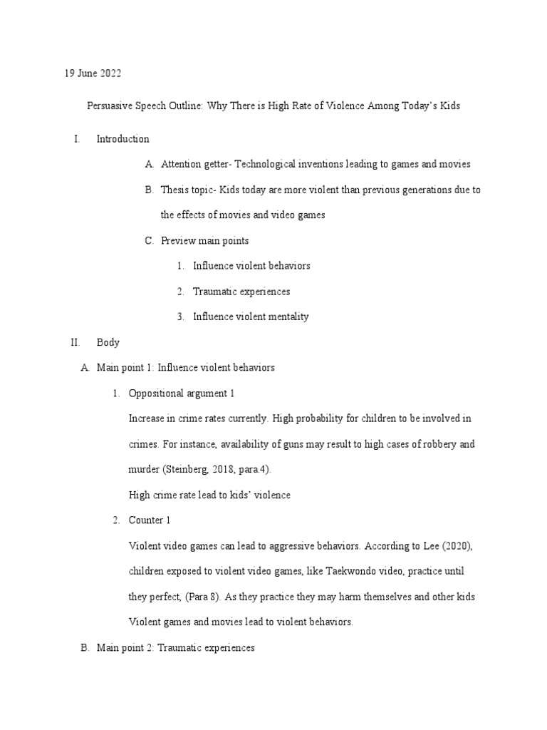 Persuasive Speech Outline | PDF | Violence | Aggression