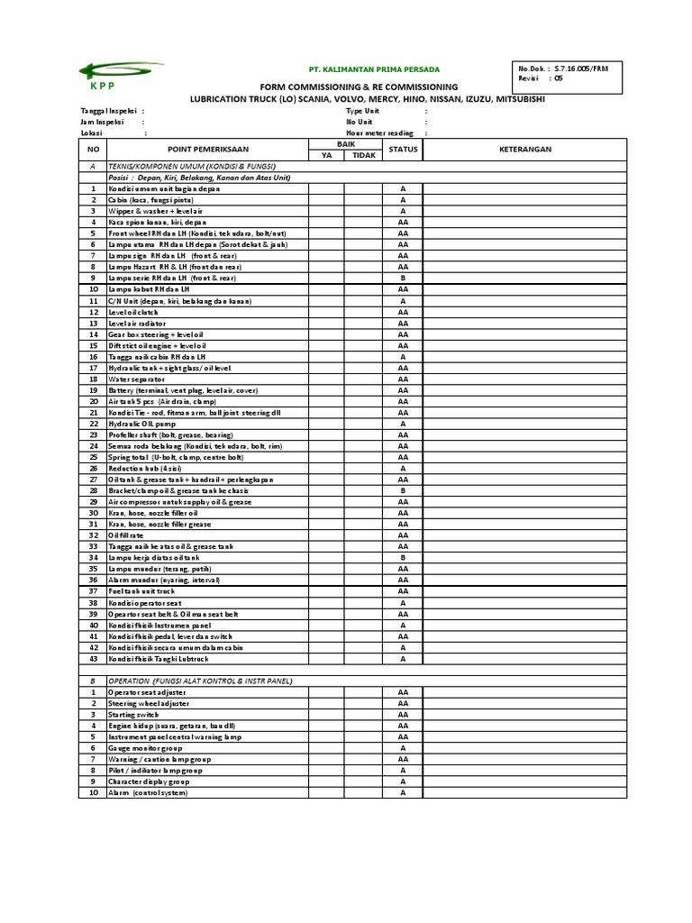 Form Recom Lube Truck | PDF | Mechanical Engineering | Transportation Engineering