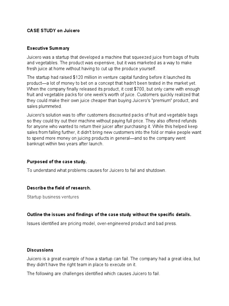 MBA Juicero Case Study | PDF | Startup Company | Small Business ...