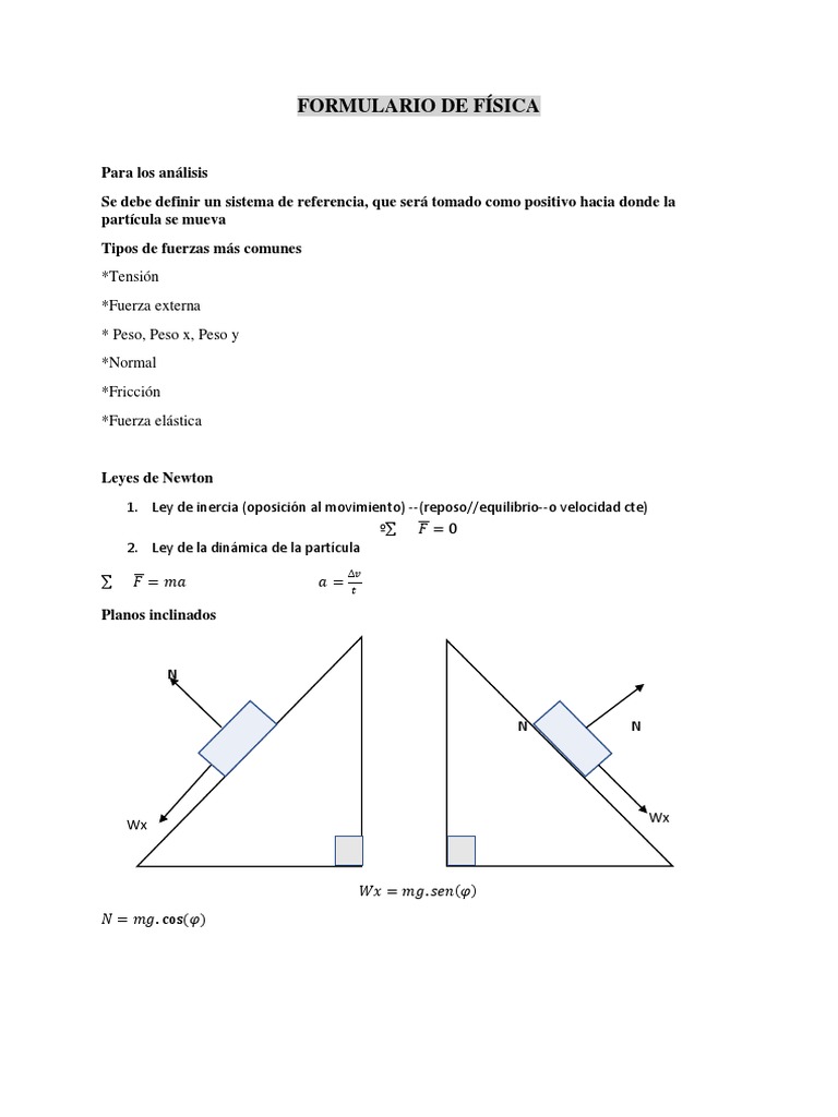 Formulario de Fisica | PDF | Fuerza | Fricción
