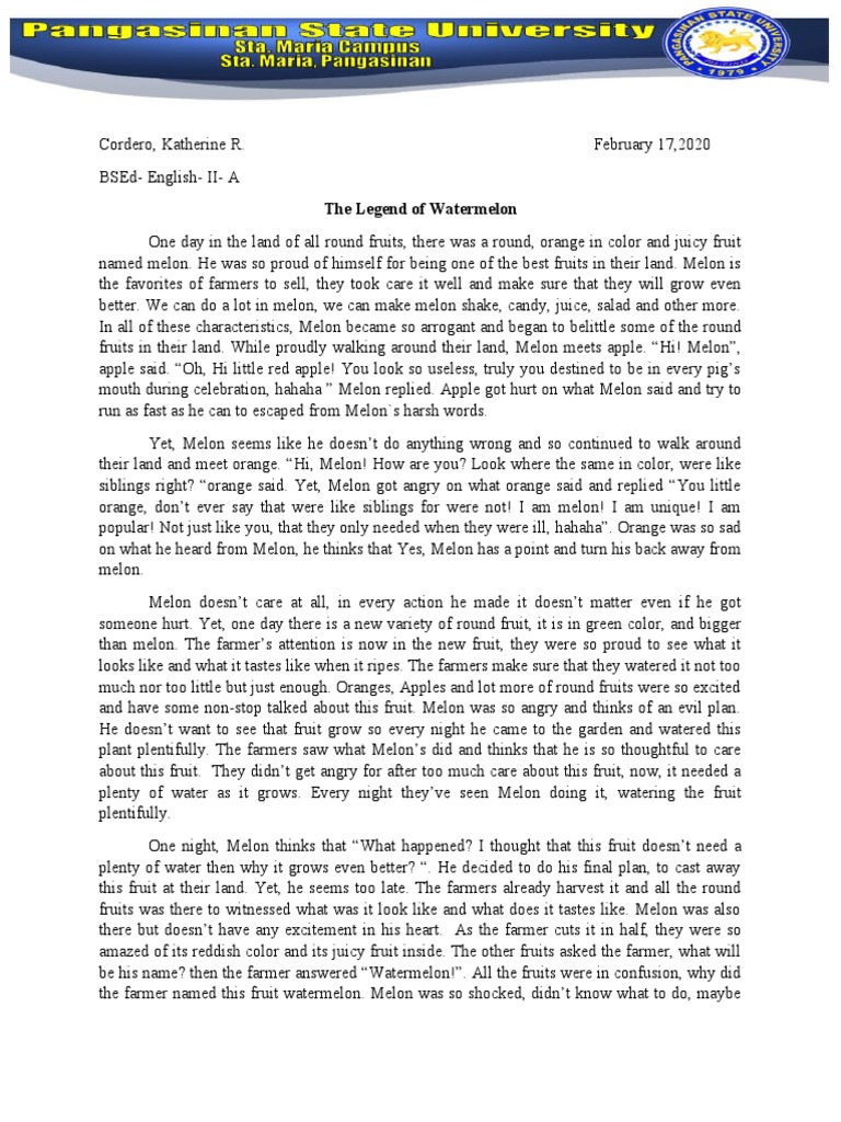The Legend of Watermelon | PDF | Watermelon