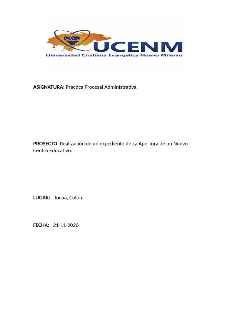 Realizaci N de Un Expediente de La Apertura de Un Nuevo Centro ...