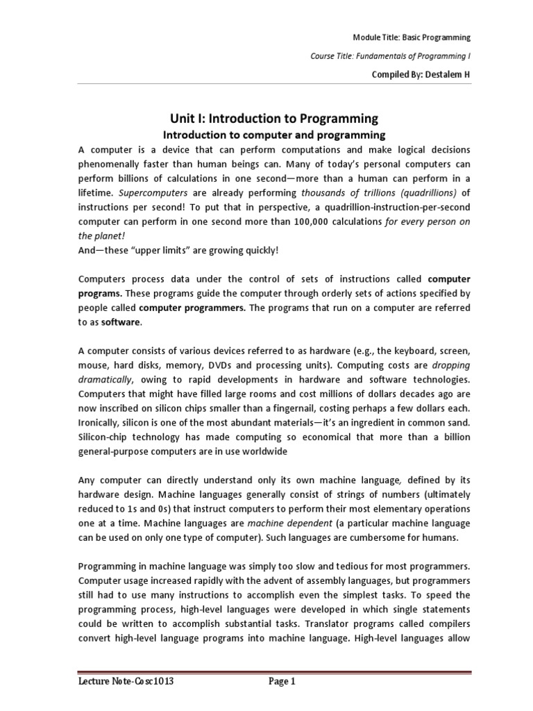 Introduction To Programming Pdf Computer Program Programming