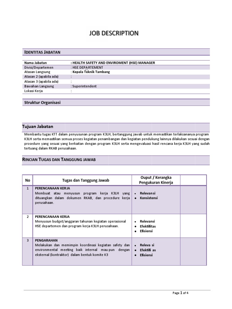 Tugas dan Tanggung Jawab HSE Manager | PDF