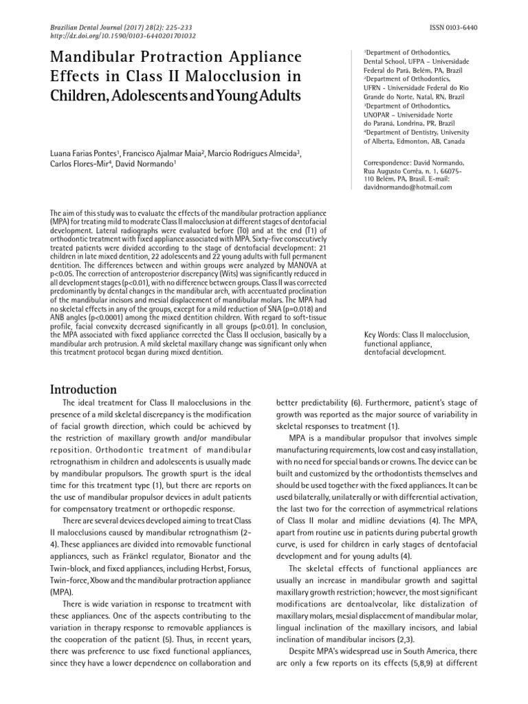Mandibular Protraction in Class II Maloclussion in Children Adolescent ...