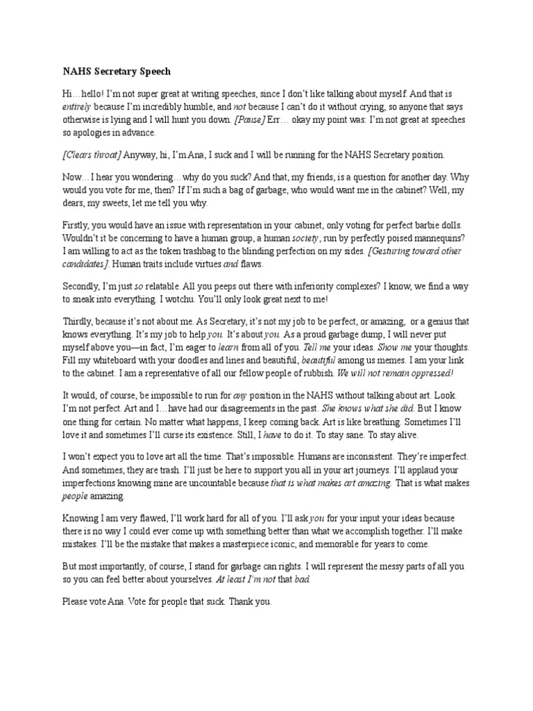 Nahs Secretary Speech | PDF