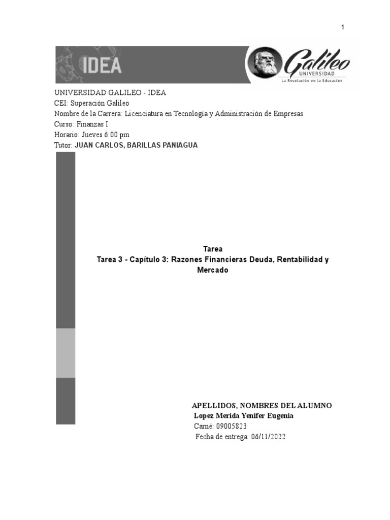 Finanzas 1.tarea 3 - Capítulo 3 - Razones Financieras Deuda, Rentabilidad y Mercado | PDF ...