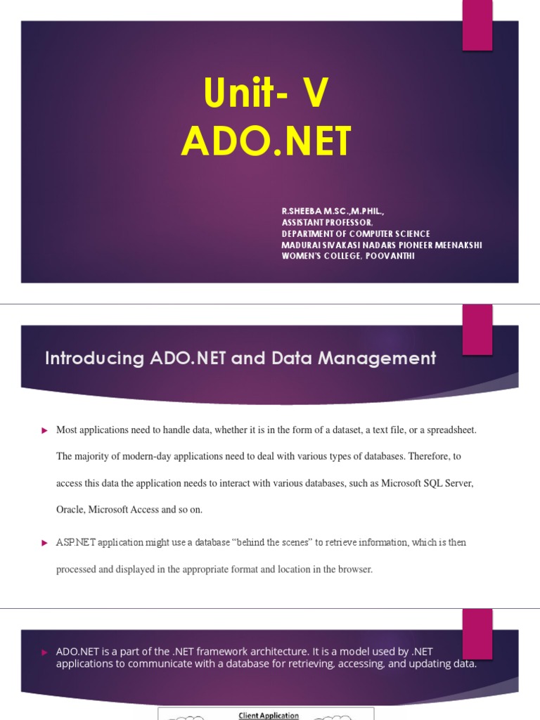 7bcee3a Unit V Ado Net | Download Free PDF | Databases | Microsoft Sql Server