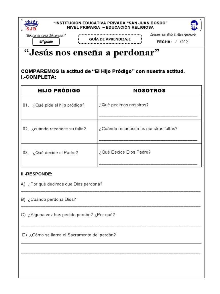 Jesús Nos Enseña A Perdonar - Jueves 16 de Septiembre de 2021 | PDF ...