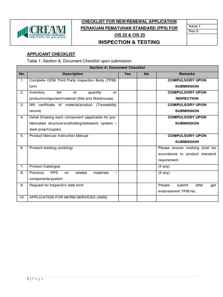 Checklist For New or Renewal Application PPS CIS 22 and 23 | PDF ...