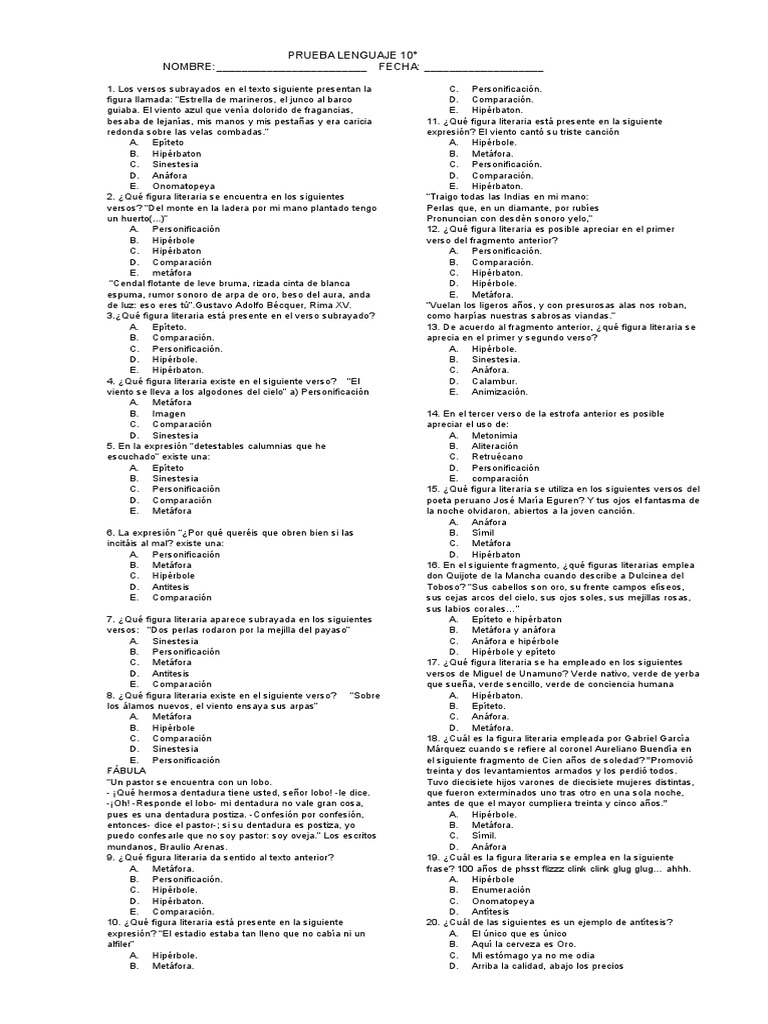 Prueba Figuras Literarias. | PDF | Metáfora | Técnicas Retóricas