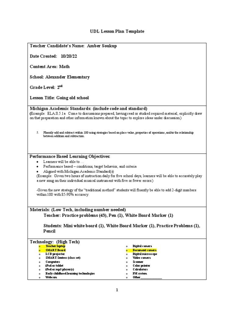 Udl Lesson Plan Template Lesson 4 | PDF | Learning | Psychology