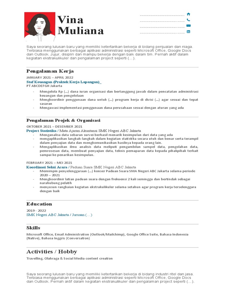 Free Template CV Lulusan SMK by Vina Muliana | PDF
