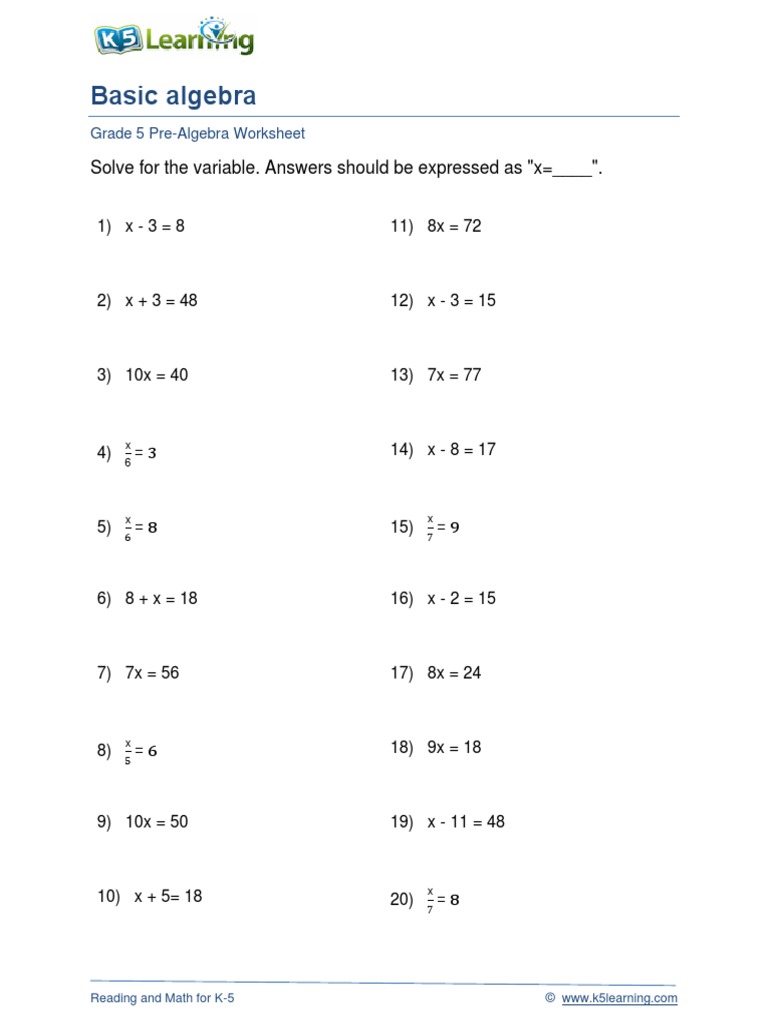Grade 5 Basic Algebra F | PDF | Teaching Methods & Materials