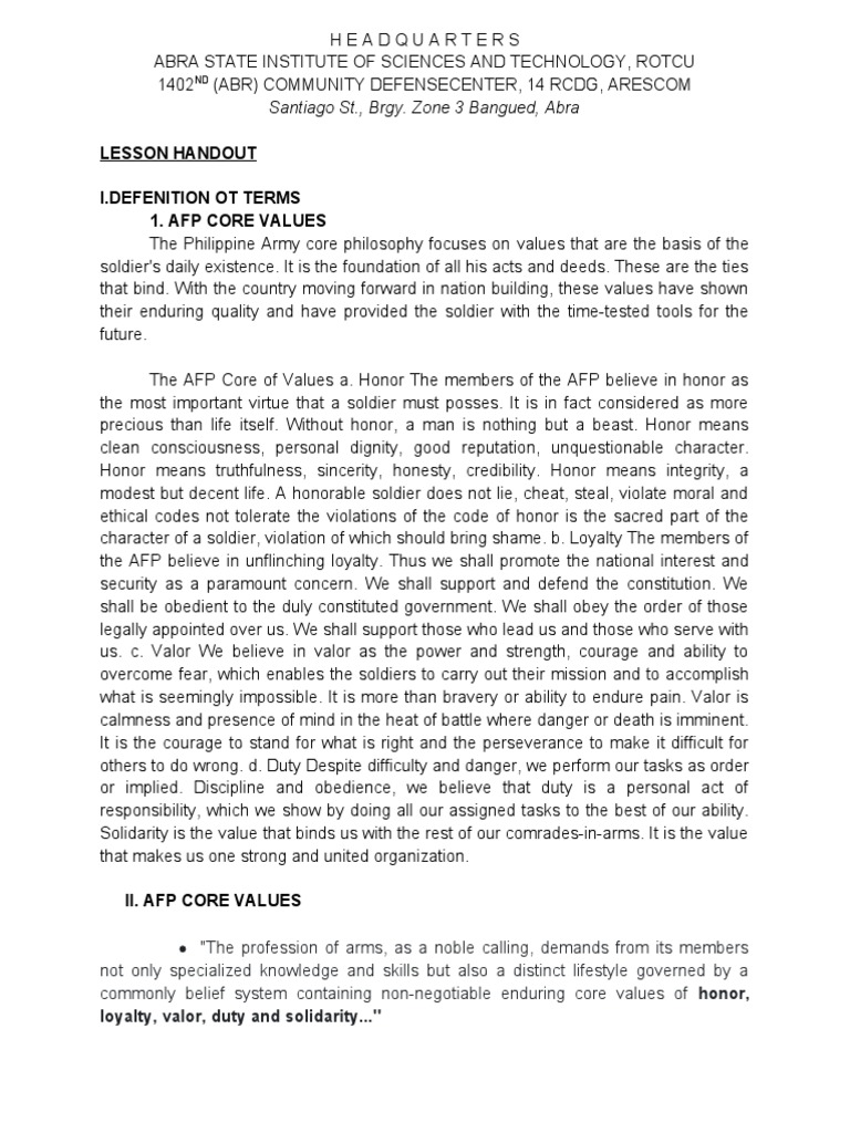 AFP Core Values 1 | PDF | Courage | Virtue