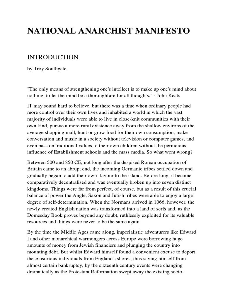 National Anarchist Manifesto | PDF | Zionism | Communism
