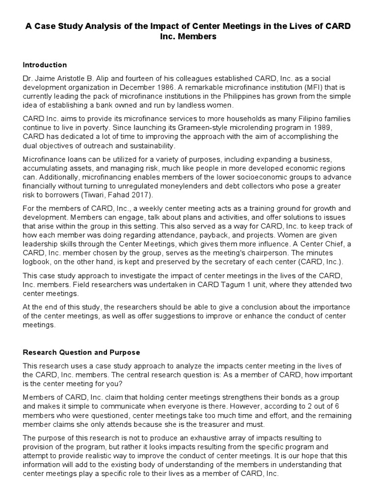 A Case Study Analysis of The Impact of Center Meetings in The Lives of ...