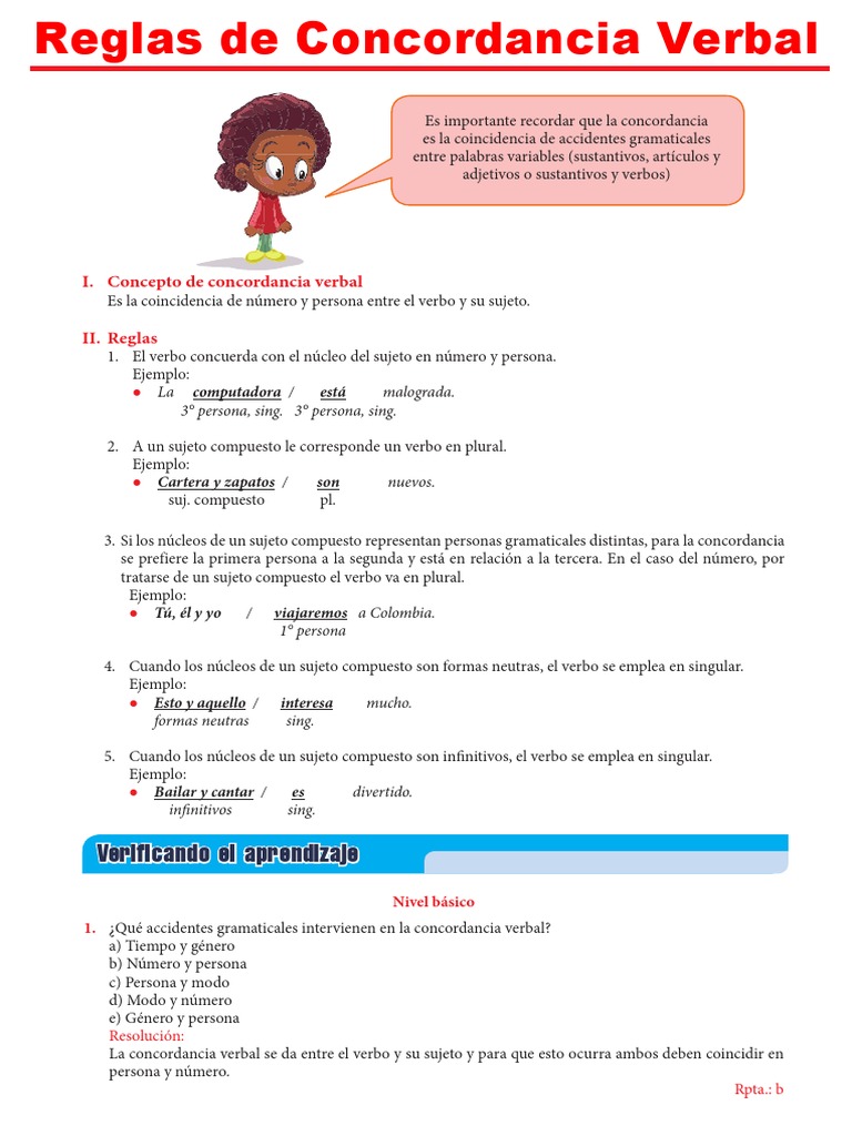 Reglas de Concordancia Verbal | PDF | Verbo | Numero Gramatical