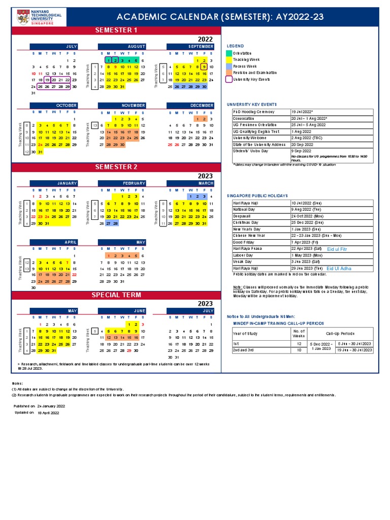 NTU Academic Calendar - AY2022 23 (Semester) | Download Free PDF ...