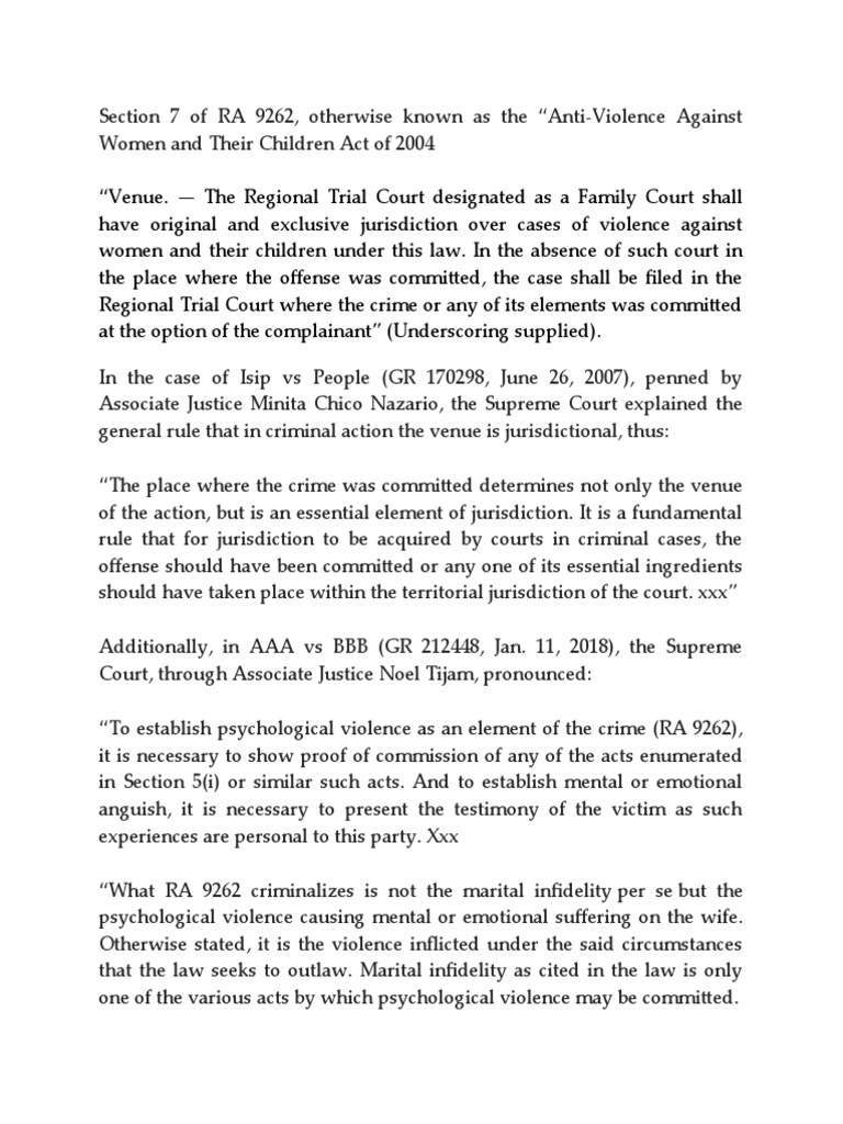 Venue for RA 9262 Violations | PDF | Crimes | Crime & Violence