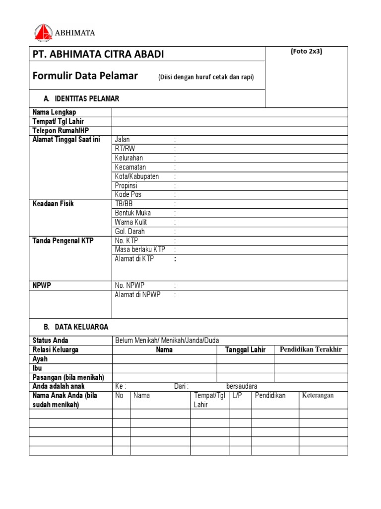Formulir Data Pelamar-2018 | PDF