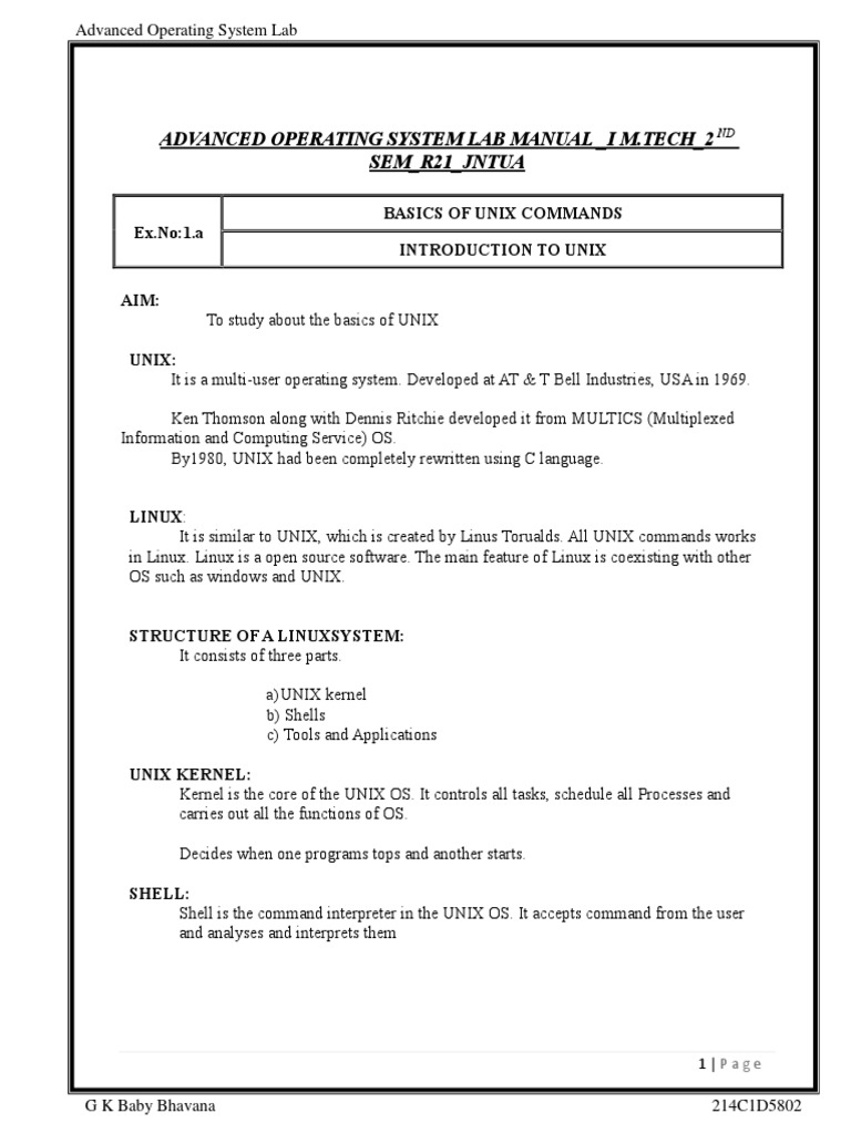 Aos Lab Manual - Edited | PDF | Unix | Linux Aos Lab Manual - Edited | PDF | Unix | Linux