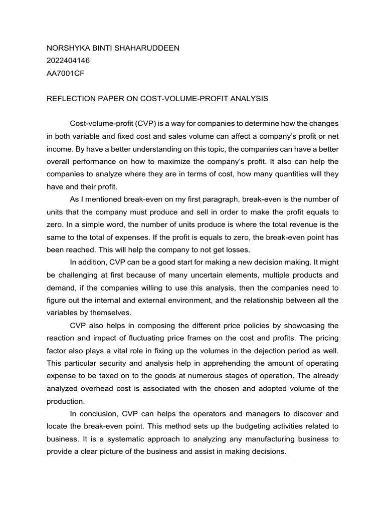 Reflection Paper | PDF | Profit (Economics) | Business