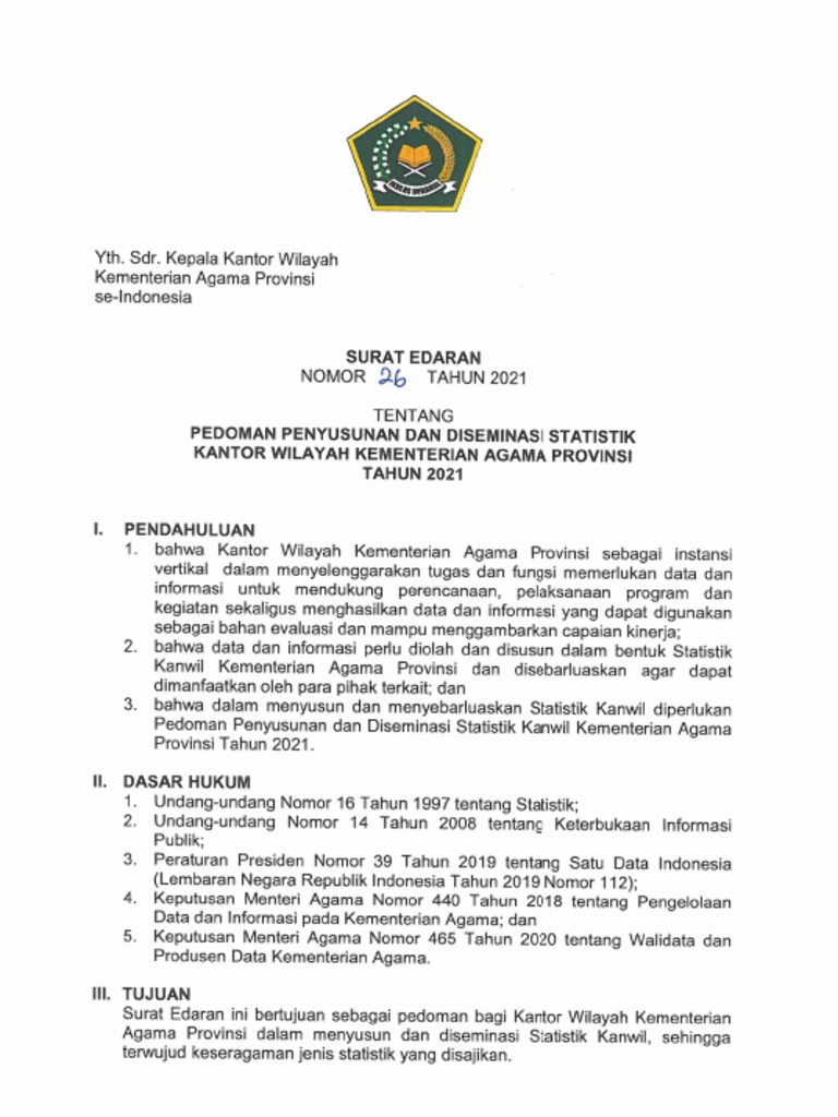 Surat Edaran Sekretariat Jenderal Nomor 26 Tahun 2021 Tentang Pedoman Penyusunan Dan Diseminasi ...