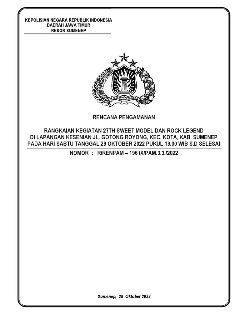 Renpam Sweet Model Ke 27-TH Dan Rock Legend TGL 29 Oktober 2022 Di Lapangan Kesenian Jl. Gotong ...