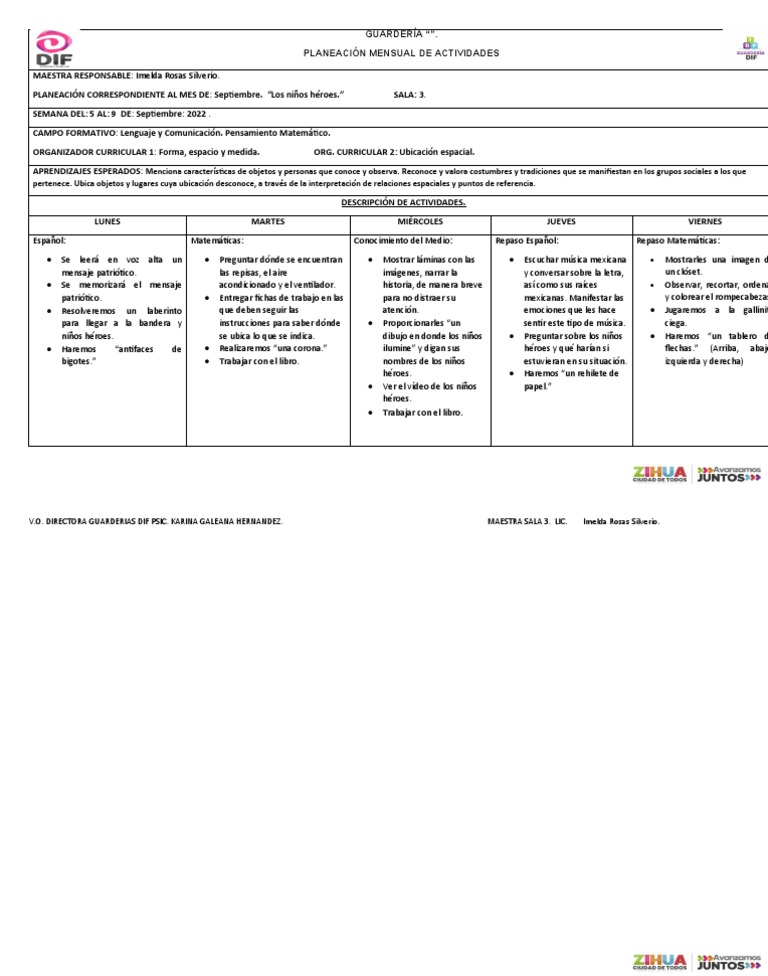 Planeación Semana 5 Al 9 SEP | PDF | Cognición