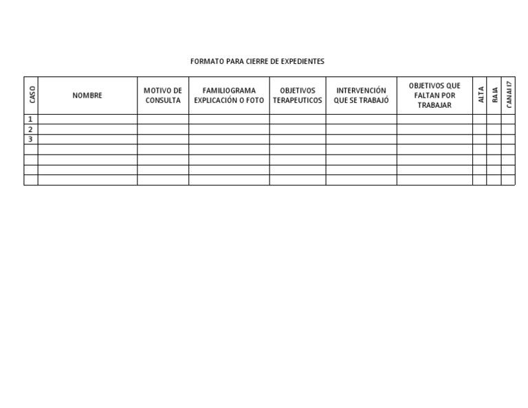 Formato para Cierre de Expedientes | PDF Formato para Cierre de Expedientes | PDF