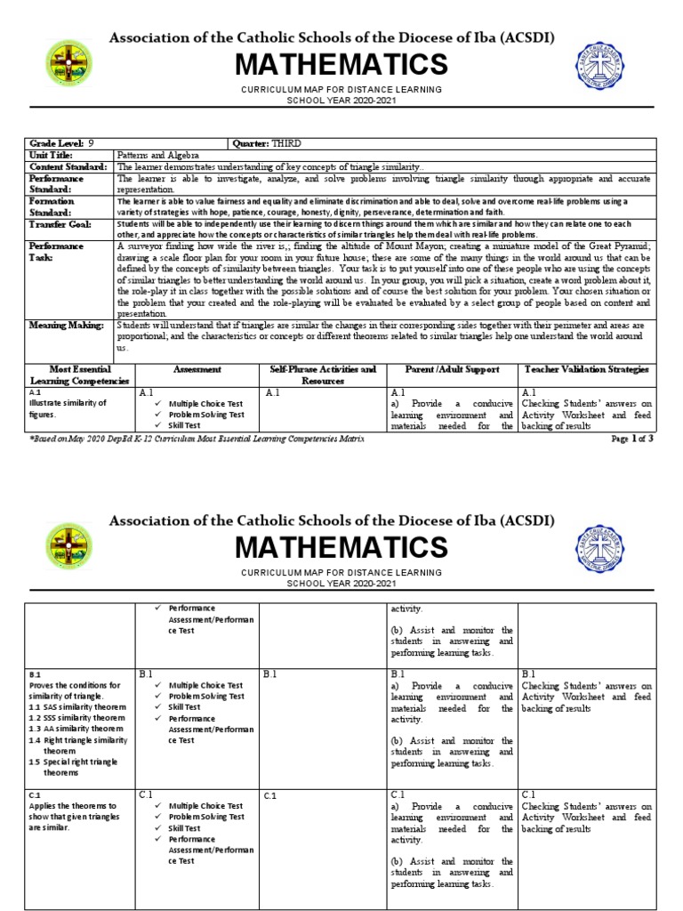 MATH CM Grade 9 Third Quarter - Triangle Similarity | PDF | Learning ...