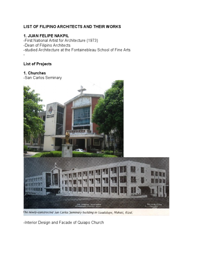 Filipino Architects and Their Notable Works | PDF | Philippines | Metro ...