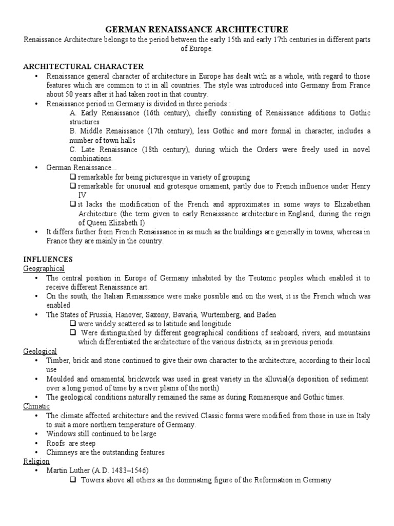 German Renaissance Architecture - Hand Outs | PDF | Gothic Architecture ...